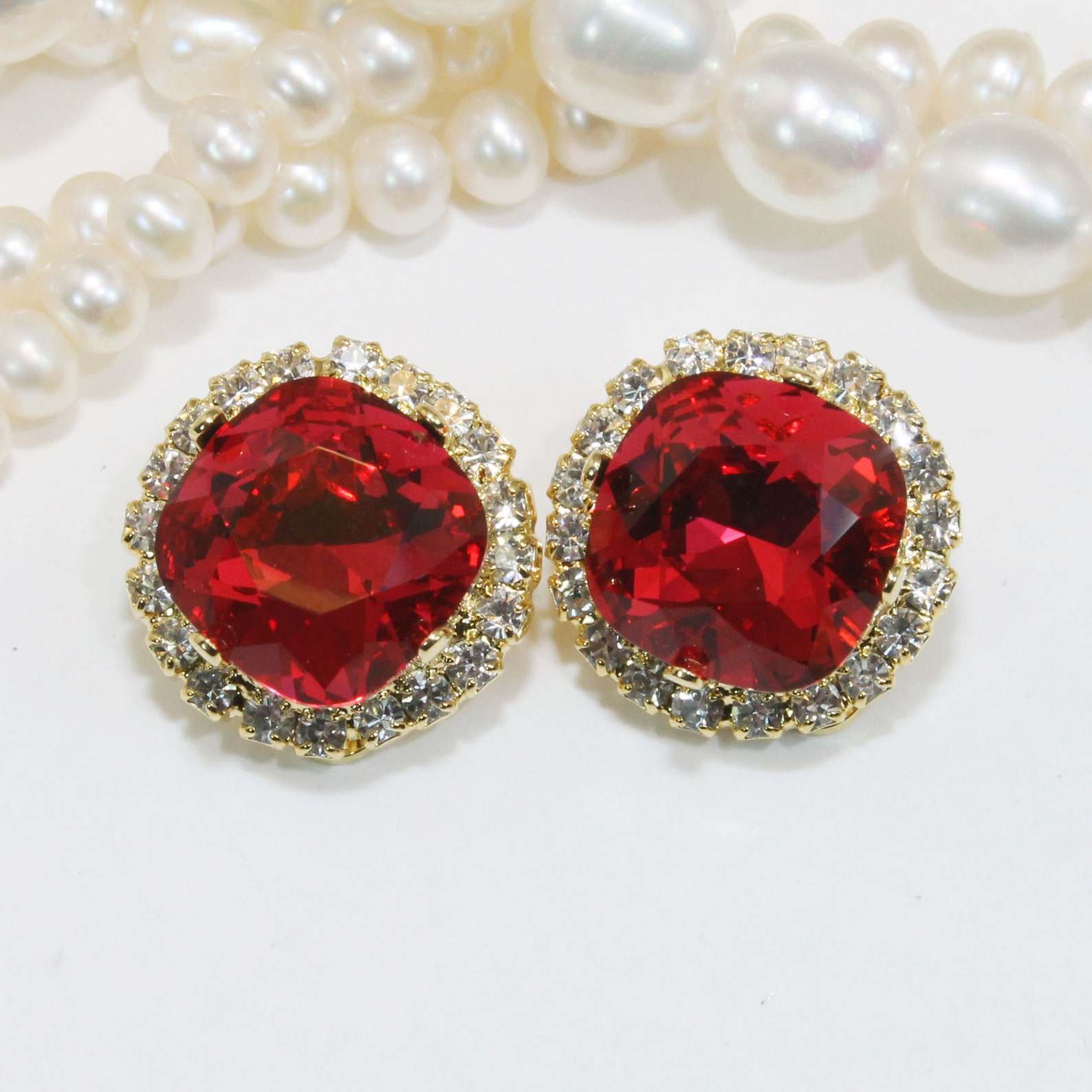 Scarlet Red Clip on Earring European Crystal Scarlet Red - Etsy