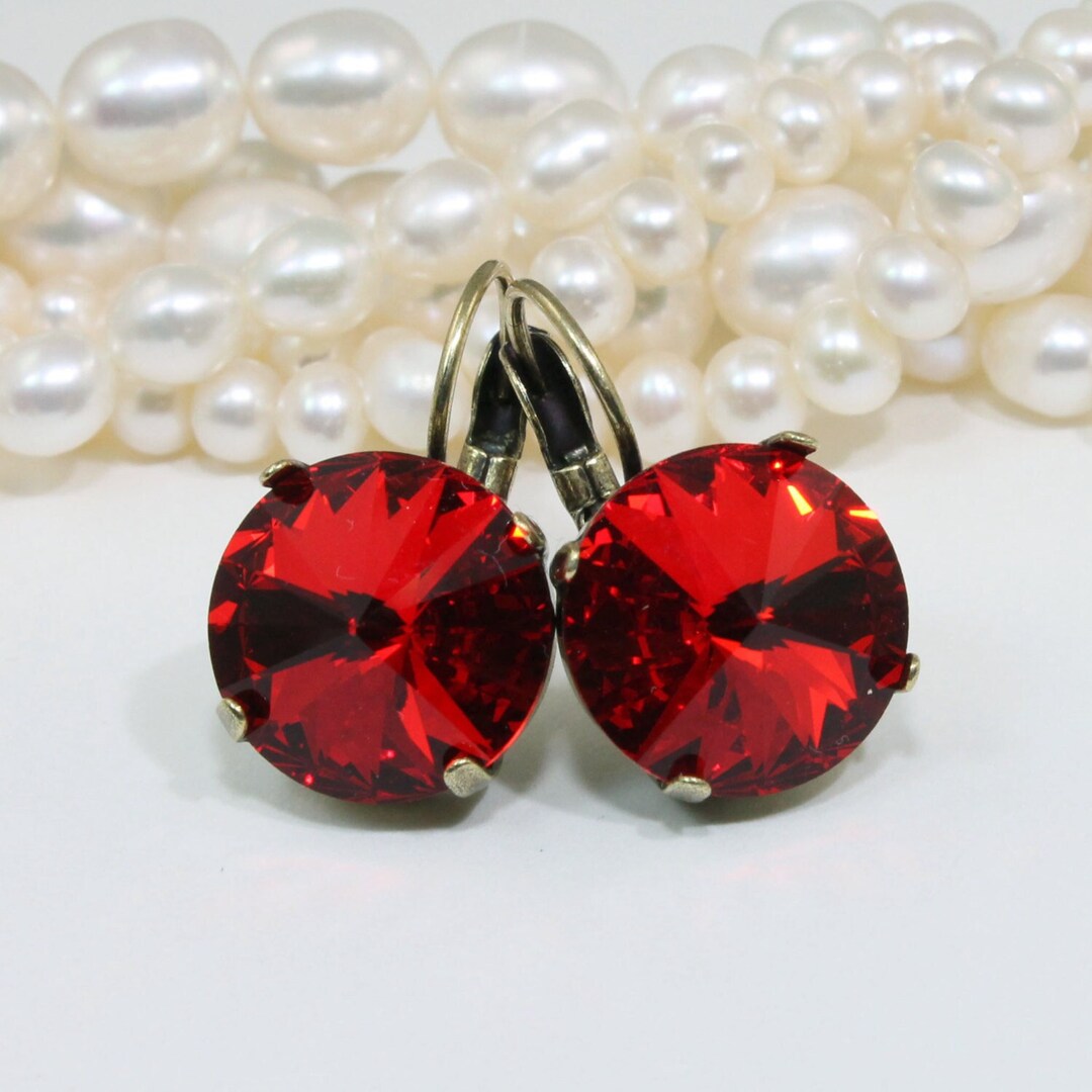 Red Earrings Red Drop Earrings European Crystal Earrings Red Christmas ...