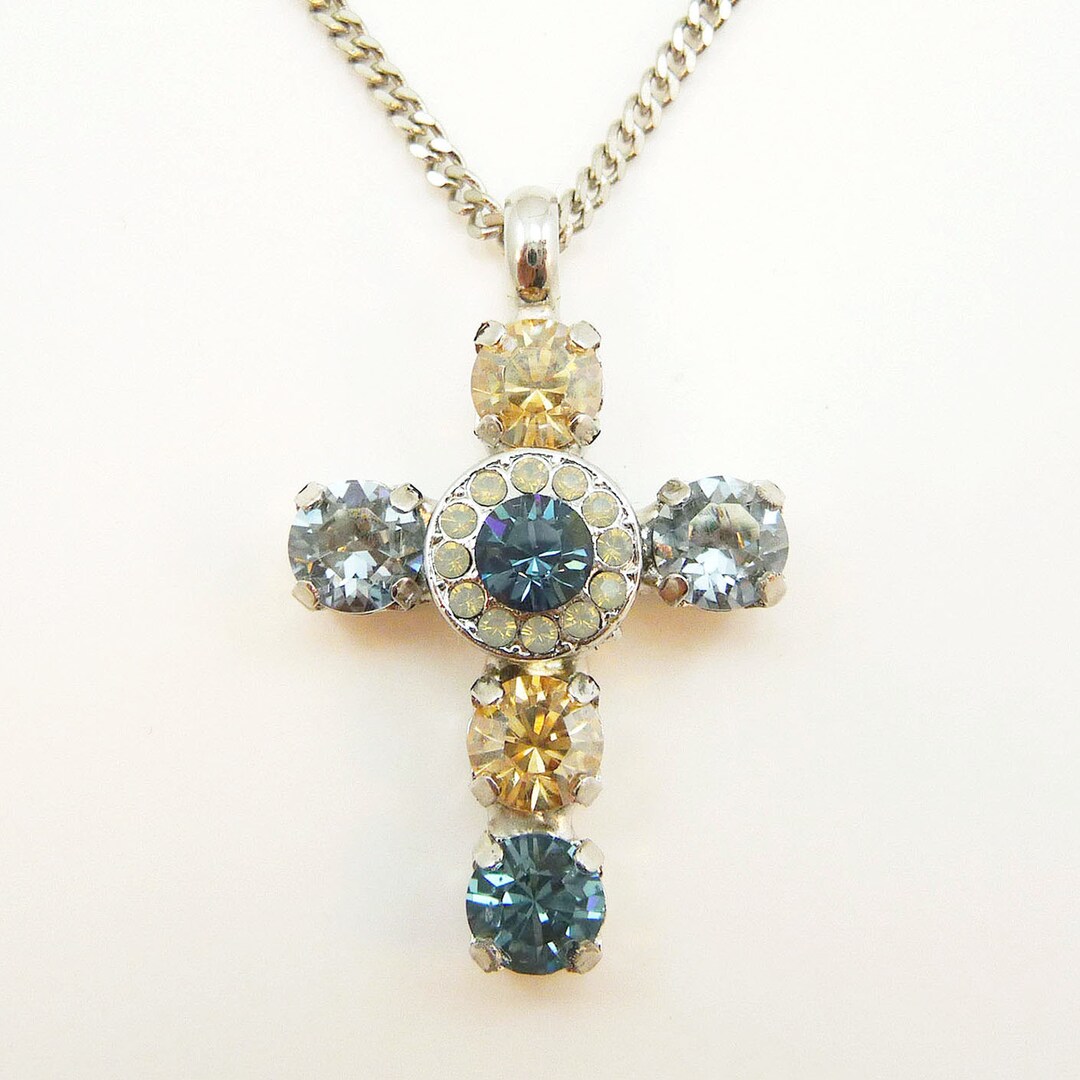 Navy Blue Cross Necklace, Christian Jewelry, Baptism Gift for Godmother ...