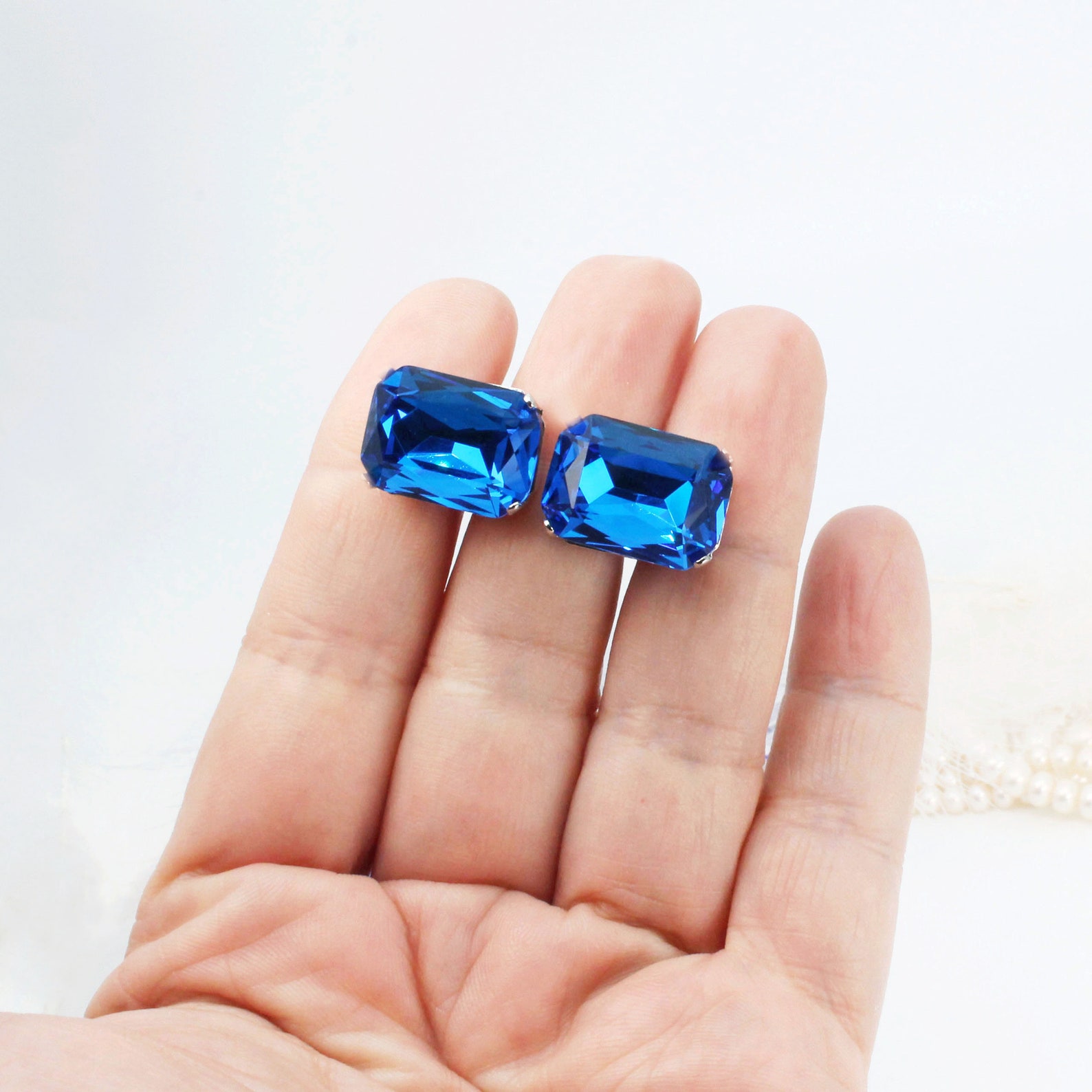 Royal Blue Cufflinks, Rectangle Crystal Cufflinks, Best Man Gift ...