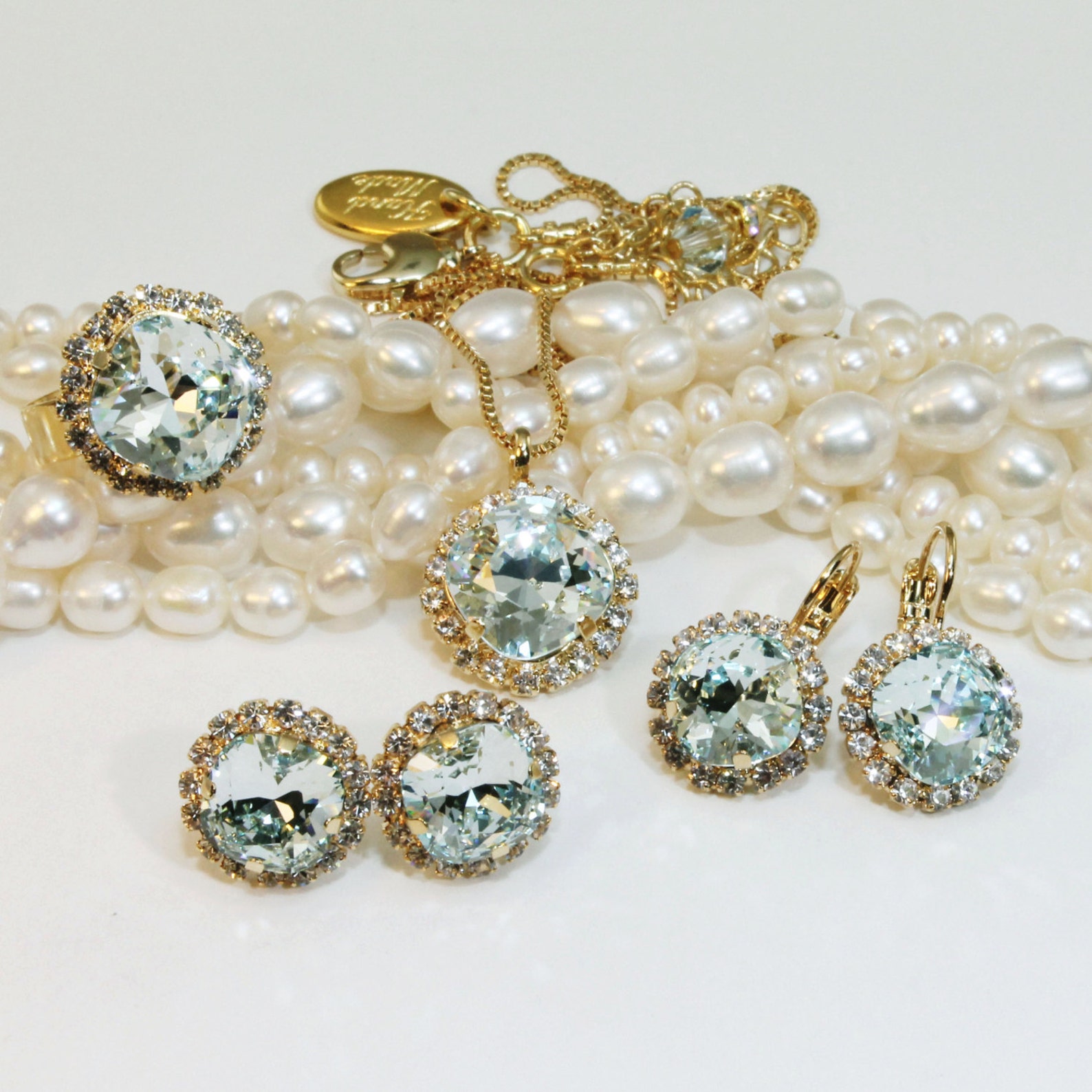 Ice Blue Necklace Bridal Bridesmaids Duck Egg Blue Pendant European ...