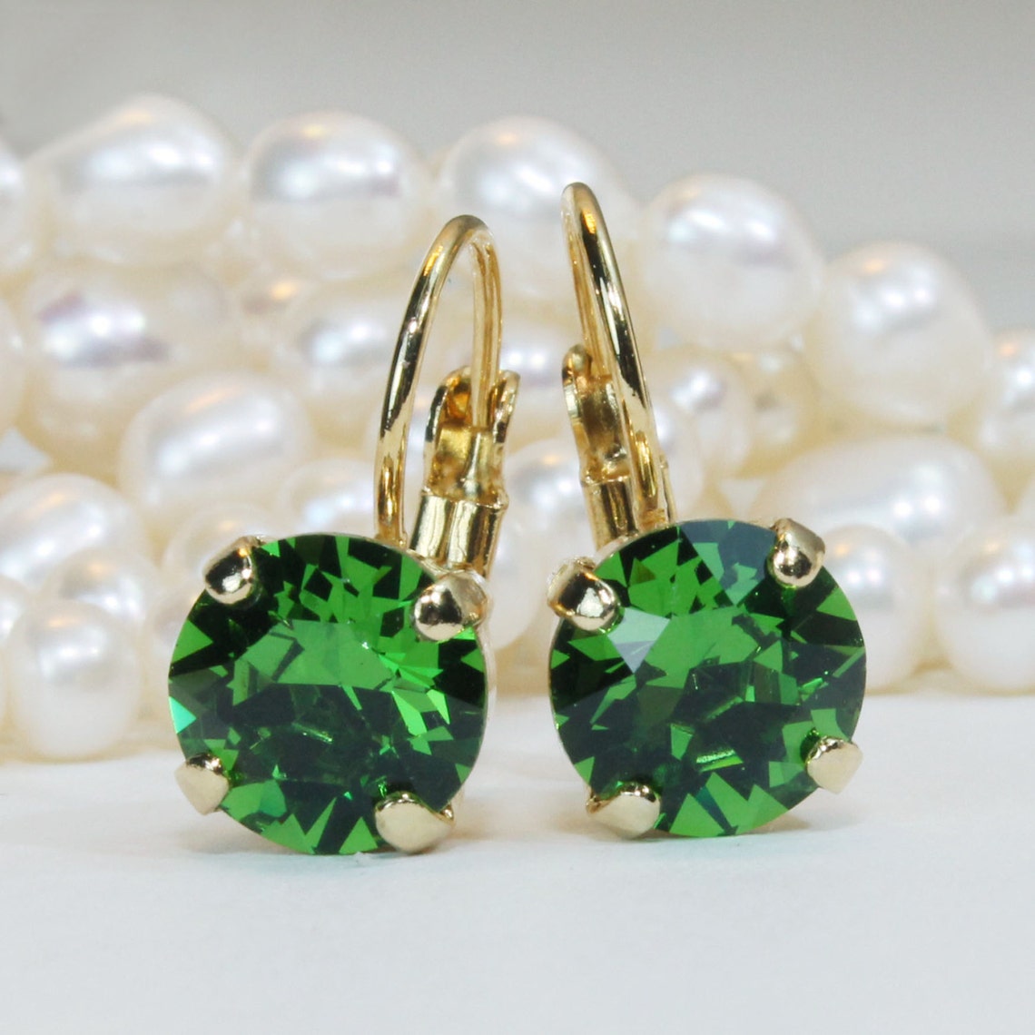 Green Crystal Earrings Green Drop Earrings Green Gold Earrings | Etsy