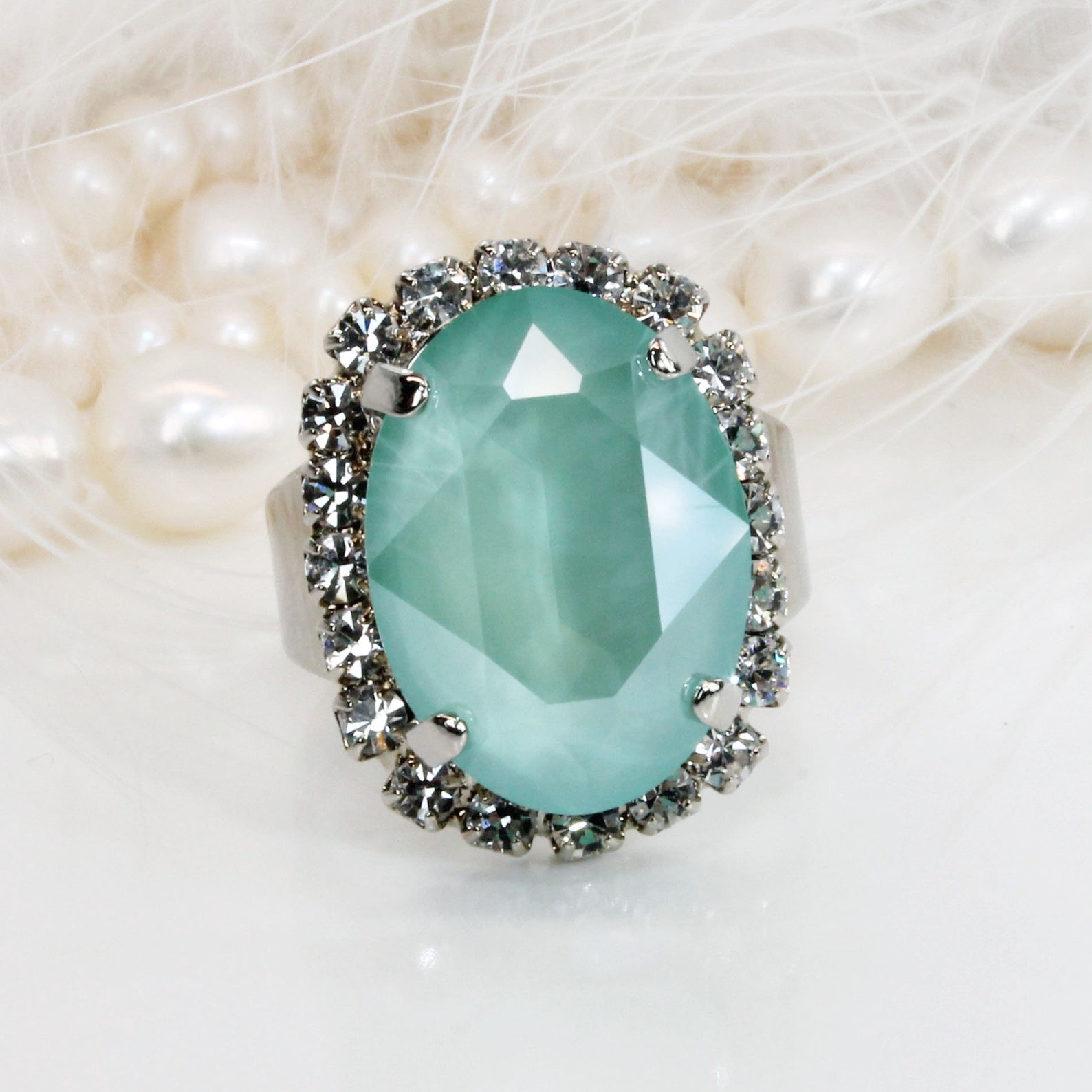 Clear Ring Clear White Halo European Crystal Cocktail Oval - Etsy