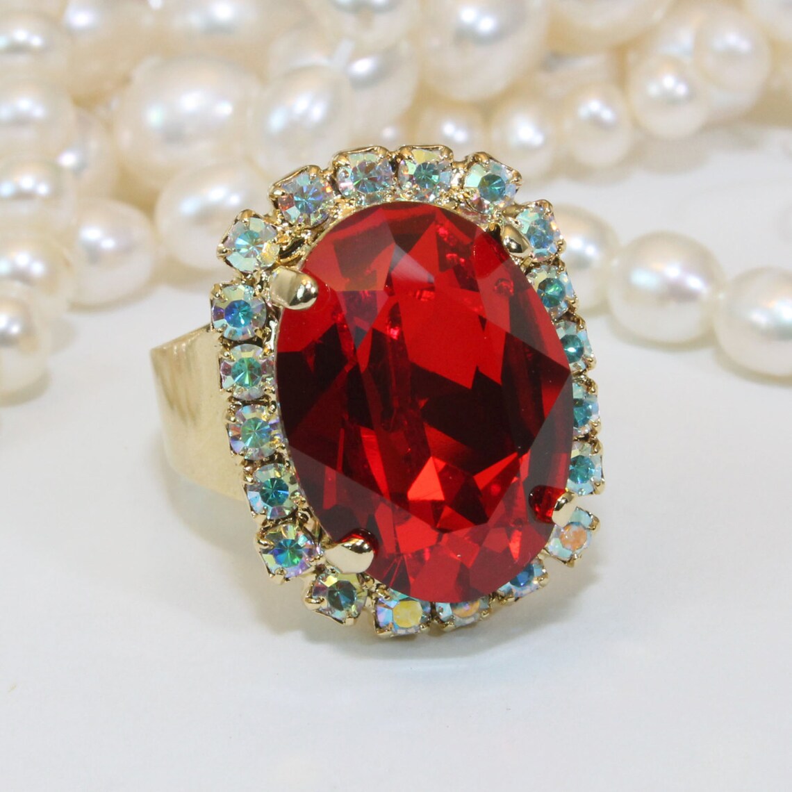 Red Cocktail Ring Red European Crystal Ring Adjustable Ring | Etsy