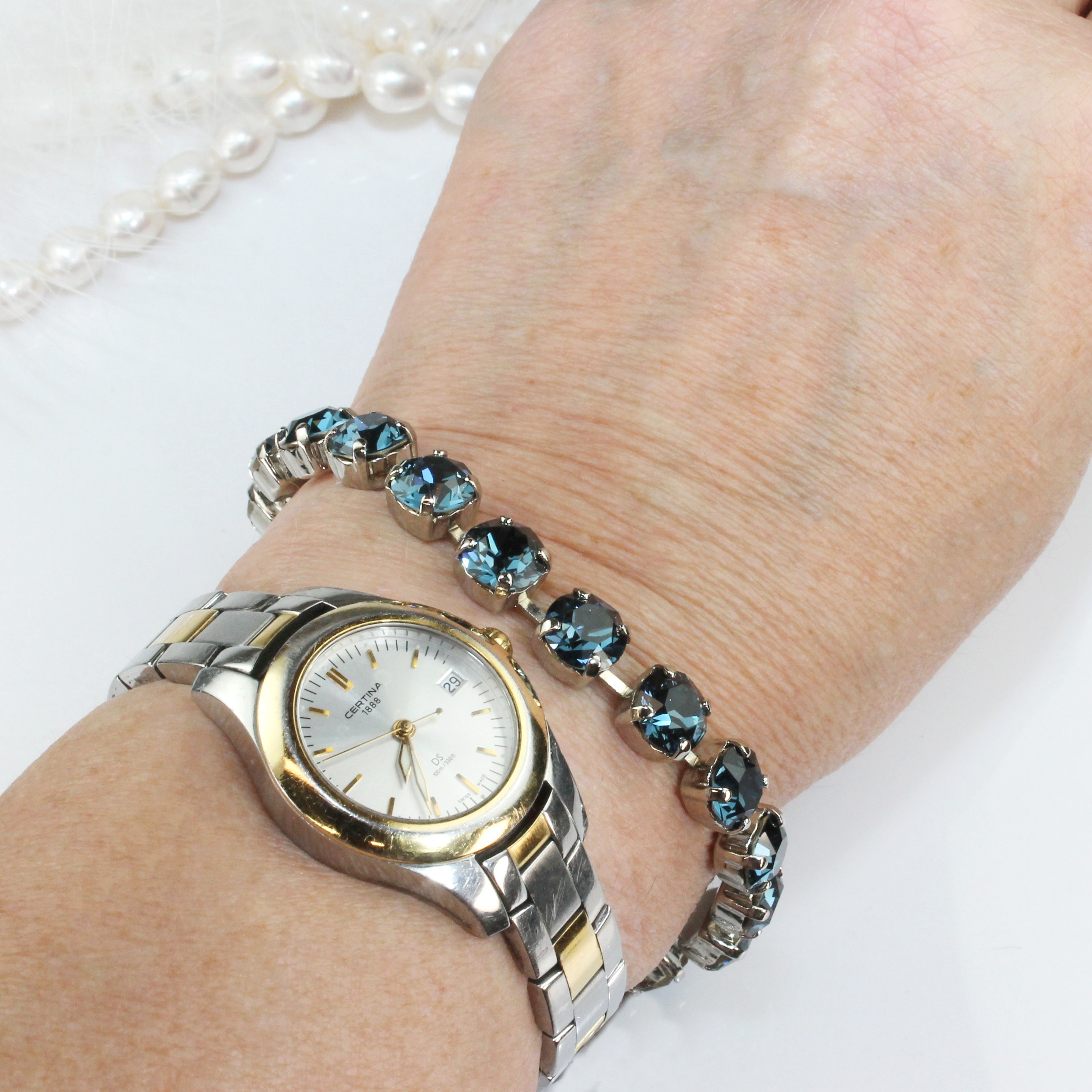 Navy Blue Crystal Bracelet, Wedding Day Jewelry, Bridesmaid Bracelet ...