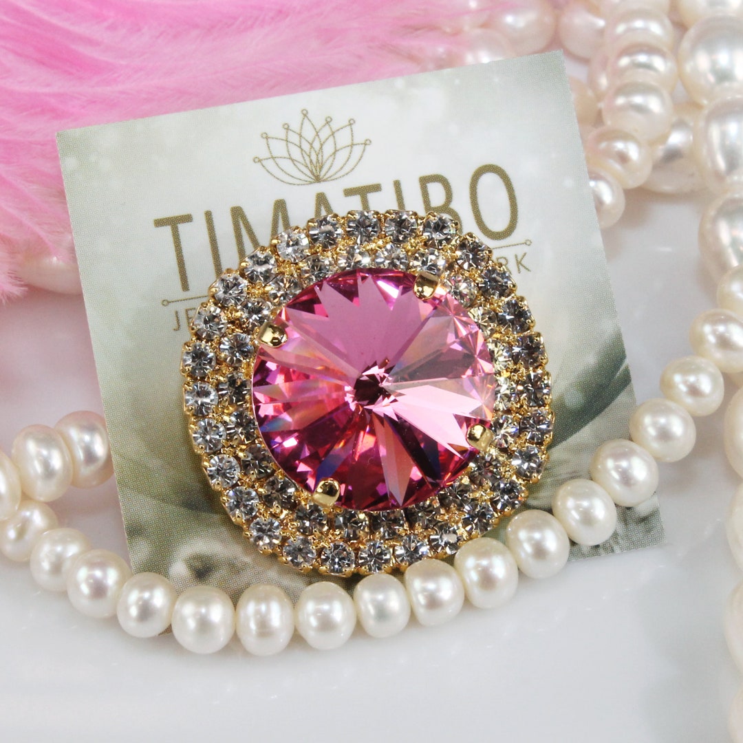 Pink Crystal Brooch, Rhinestone Lapel Pin, Coat Pin Brooch, Statement ...