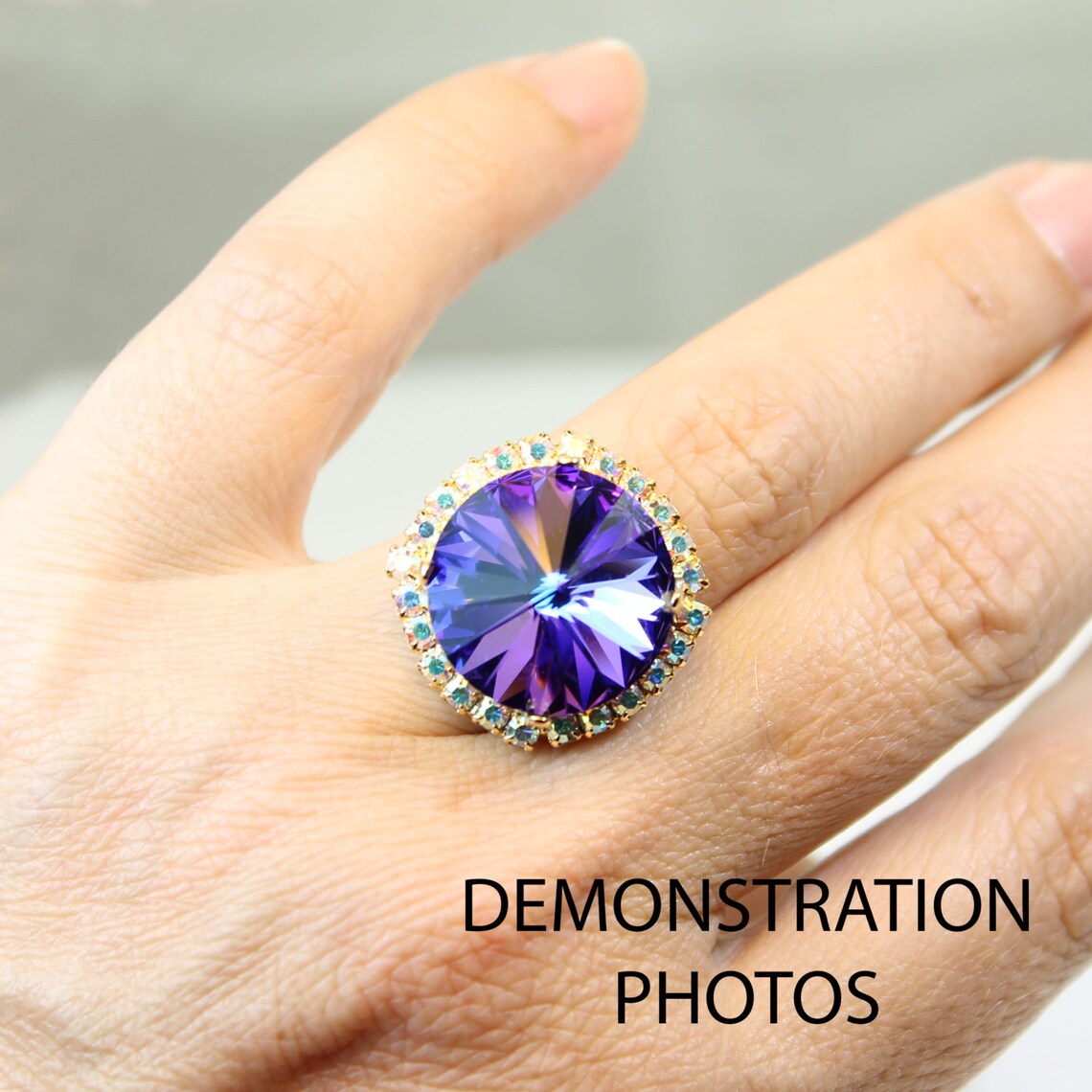 Blue Crystal Ring Purple Blue Adjustable Ring Royal Blue | Etsy