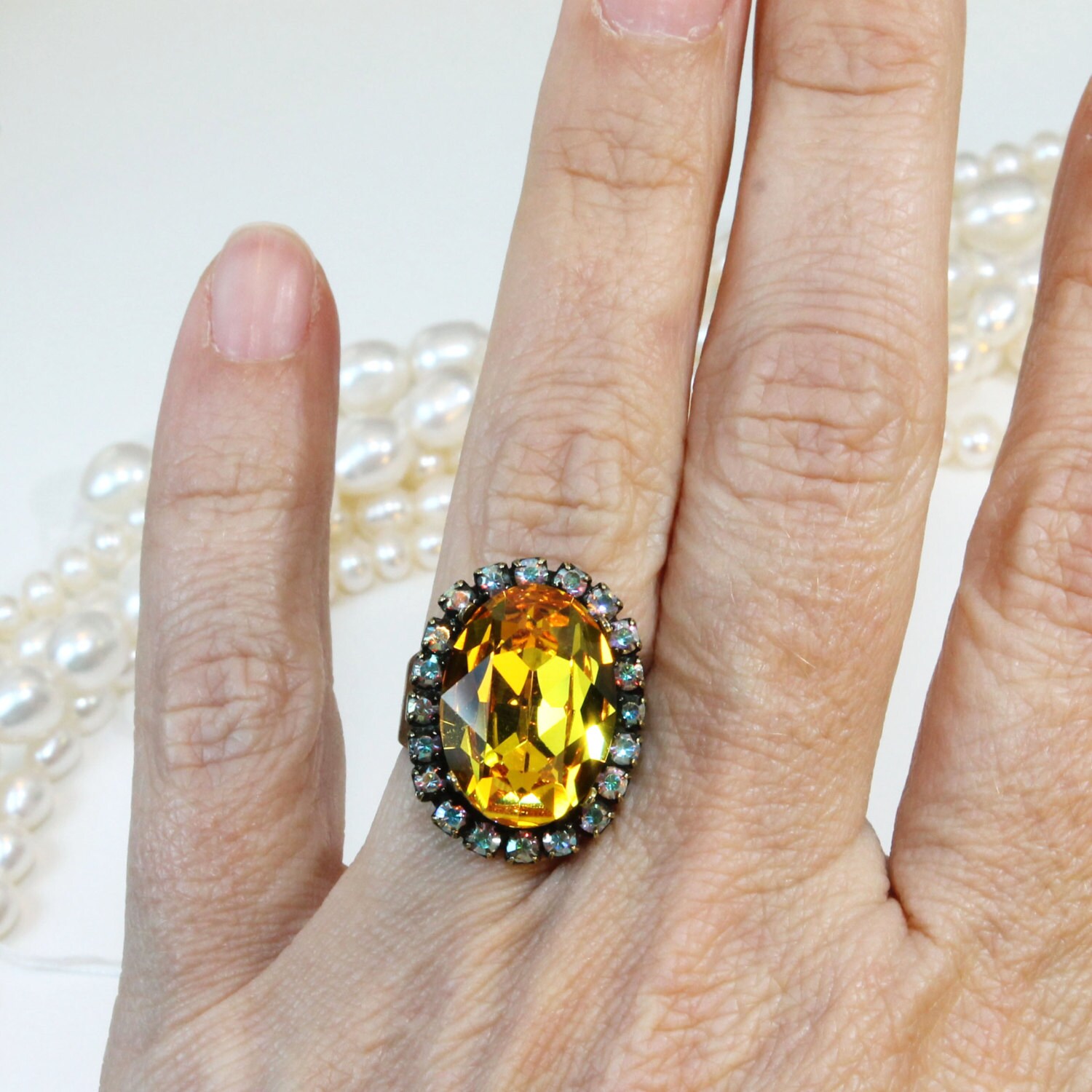 Yellow Ring Yellow Cocktail Ring Yellow Adjustable Ring Canary - Etsy ...