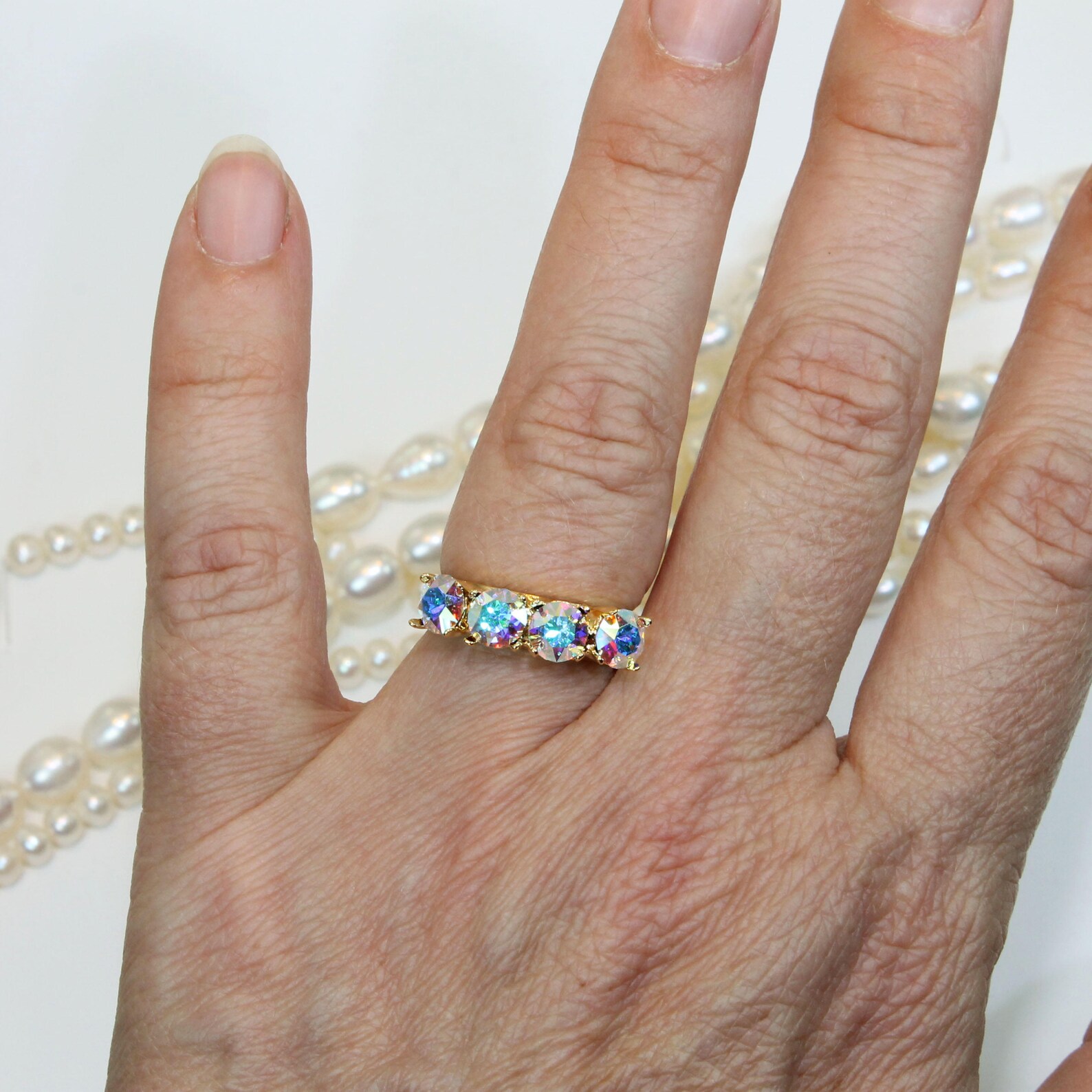 Aurora Borealis Ring AB Jewelry Iridescent Ring Rhinestone - Etsy