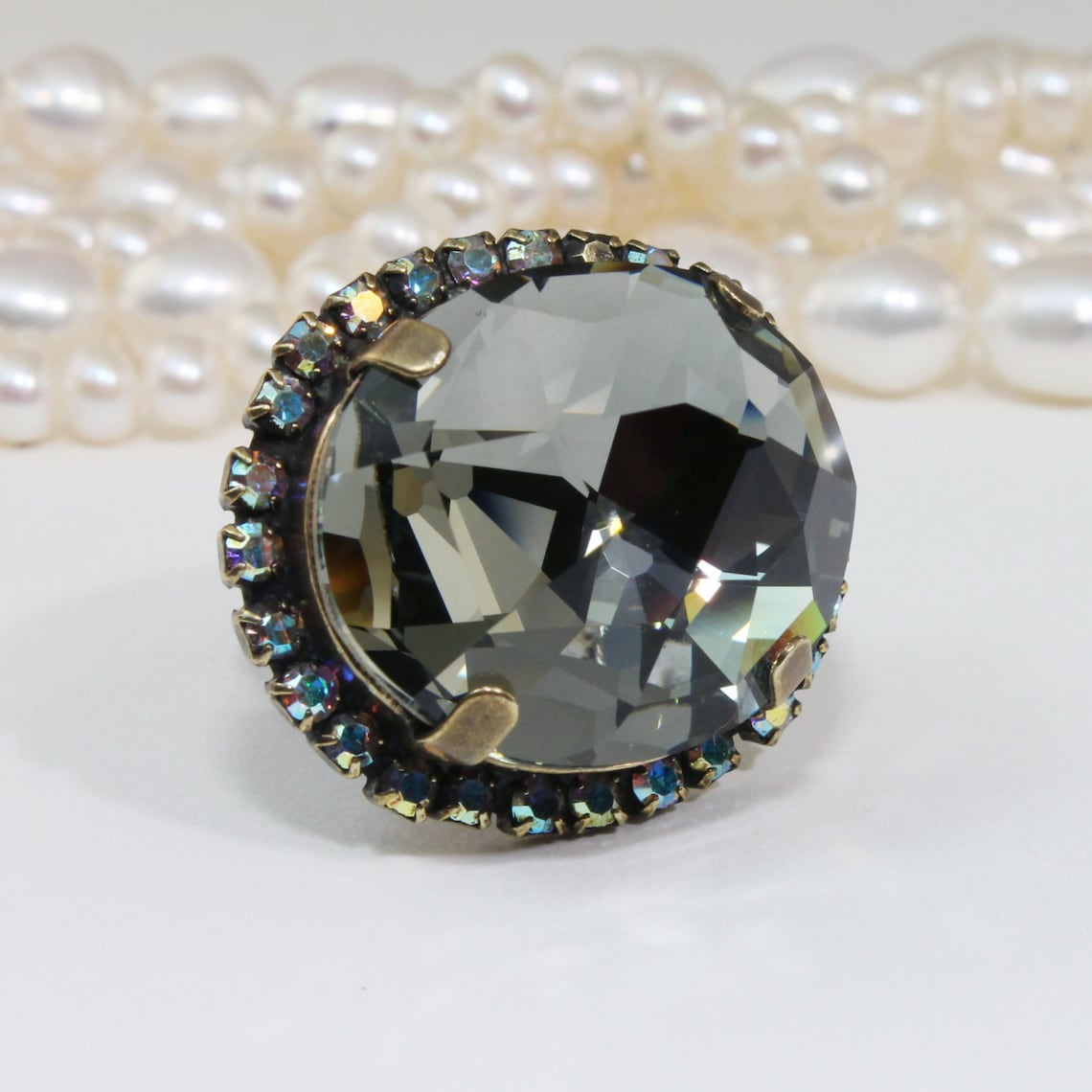 Black ring Black Cocktail Ring Black Oversize Ring Black | Etsy