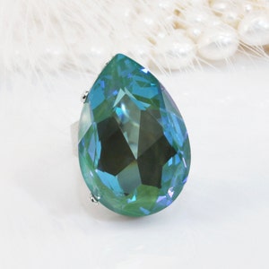 Sage Green Ring Bridal Big Cocktail Oversize European Crystal Teardrop ...