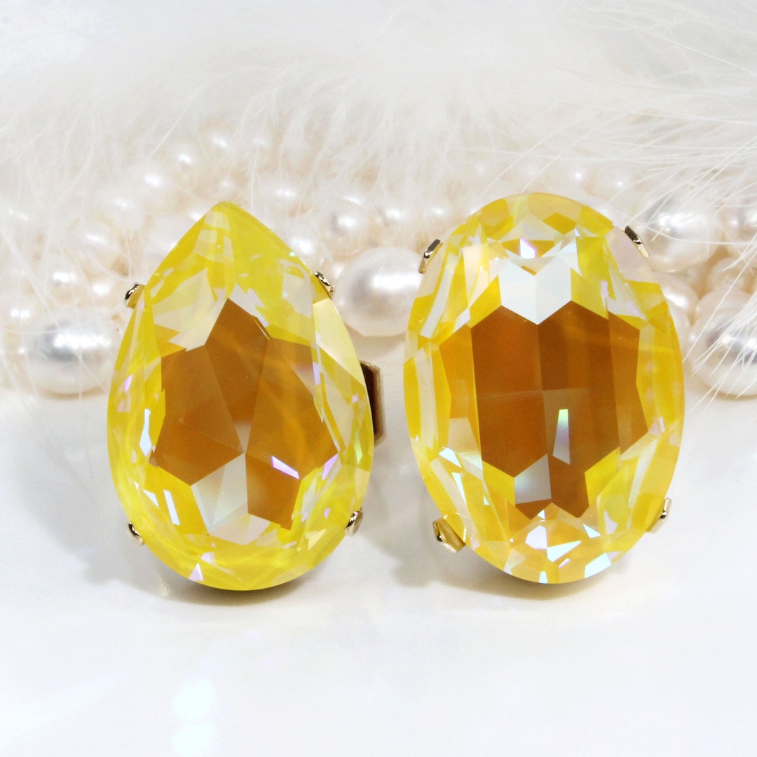 Yellow Ring Canary Yellow Big Stone European Crystal Cocktail ...