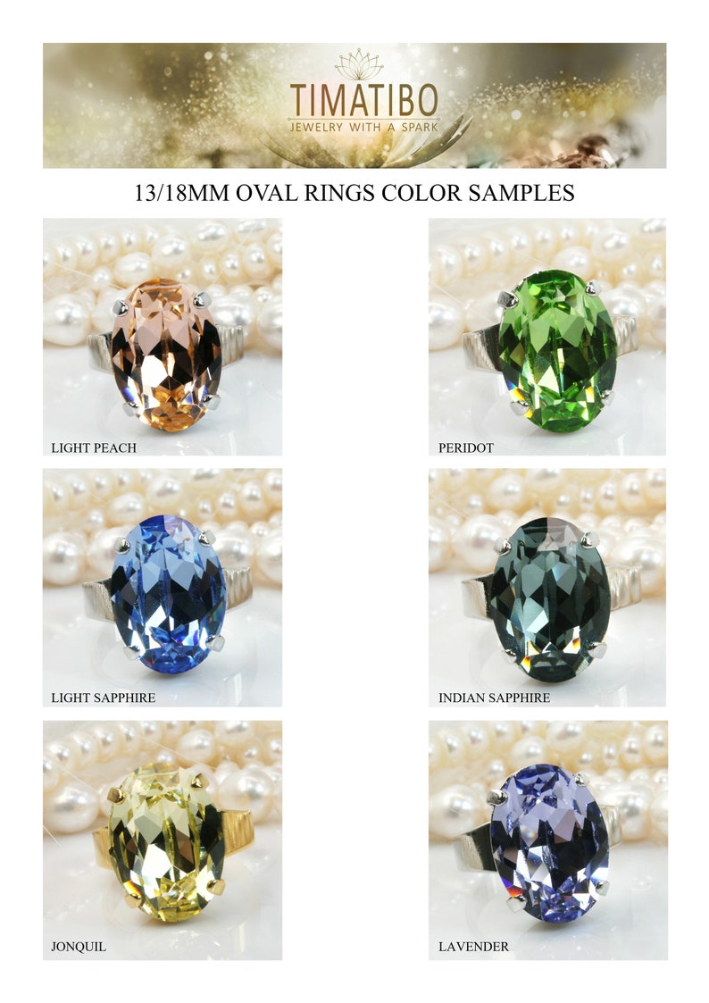 Neon Color Cocktail Ring, Bright Oval Crystal Ring, Colorful Adjustable ...