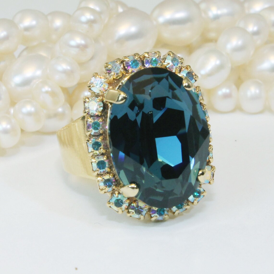 Navy Blue Cocktail Ringnavy Blue Gold Adjustable European - Etsy