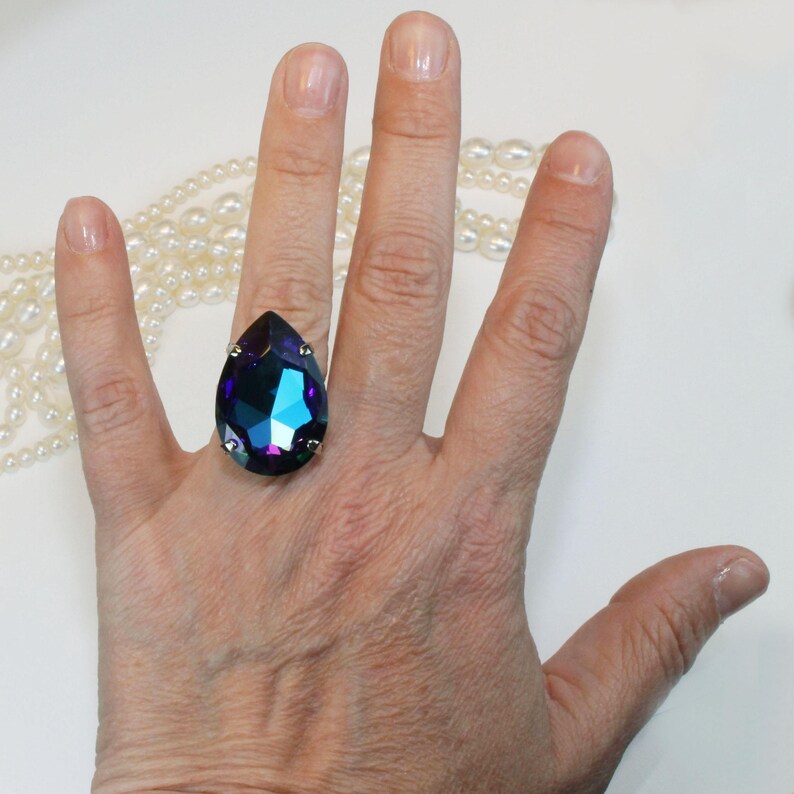 Royal Blue Crystal Ring Bridal Oversize Teardrop Large Big - Etsy