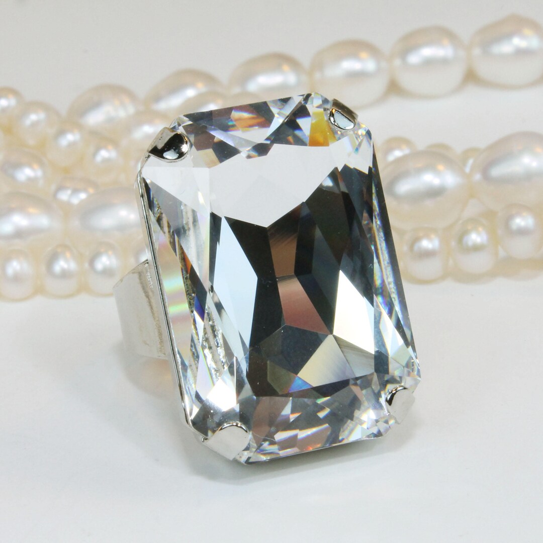 Clear Crystal Ring, Oversized Rings, Statement Bridal Ring, Huge ...