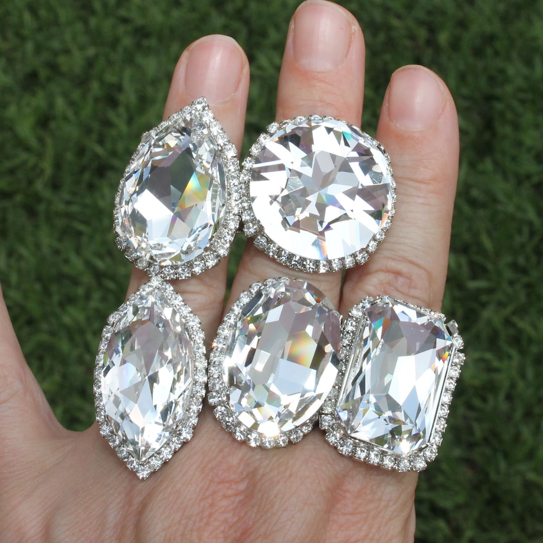 Big Diamond Like Ring, Cocktail Rings for Women, Clear Crystal Ring ...