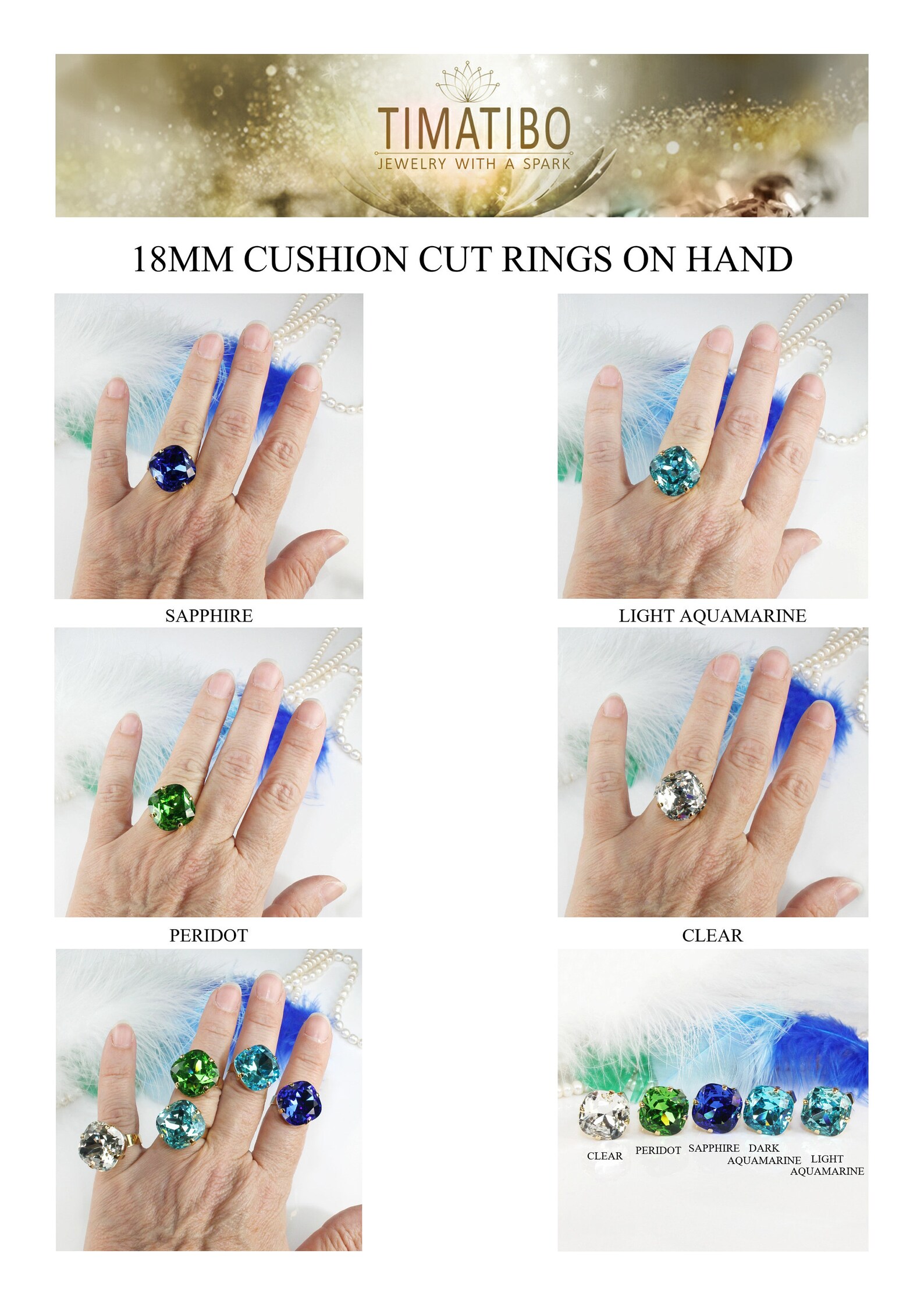 Square Aquamarine Ring, Cocktail Ring, Light Blue Crystal Ring, March ...