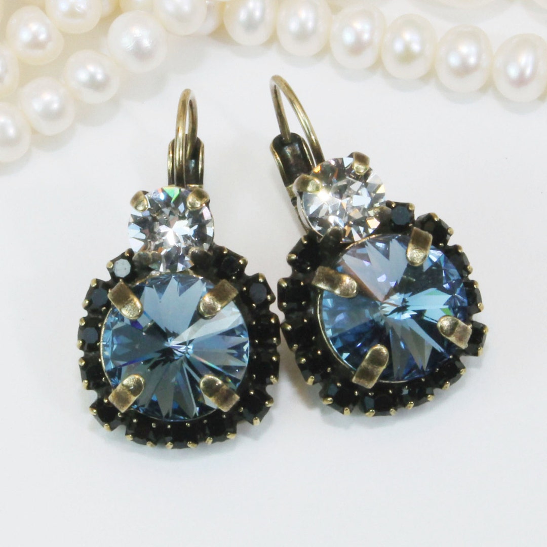 Navy Blue Earrings Black Blue Drop Earrings Navy European Crystal ...