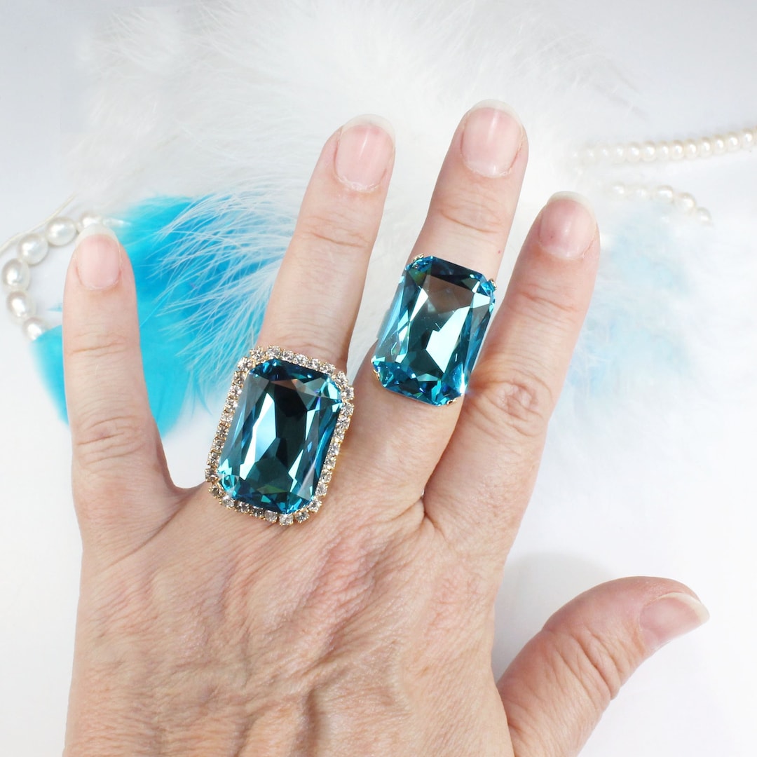 Large Aquamarine Ring, Cocktail Ring, Big Stone Ring, Huge Statement ...