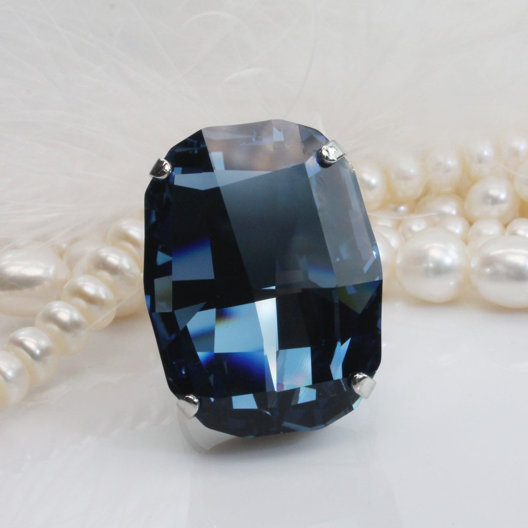 Navy Blue Ring, Cocktail Ring, Denim Blue Statement Ring, Oversized ...