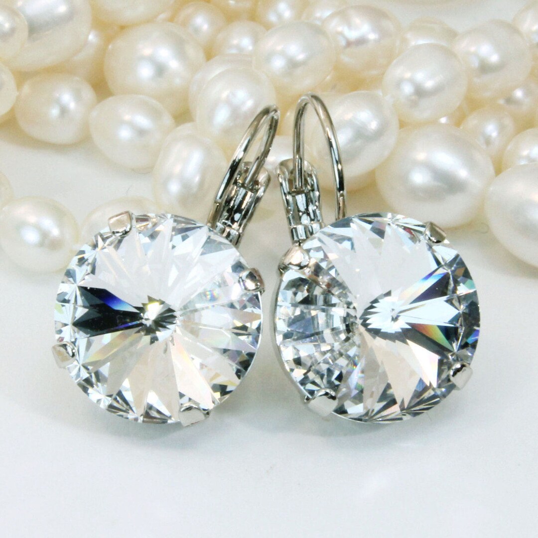Clear Crystal Earrings Bridal Clear White 14mm Drop Silver Earrings ...