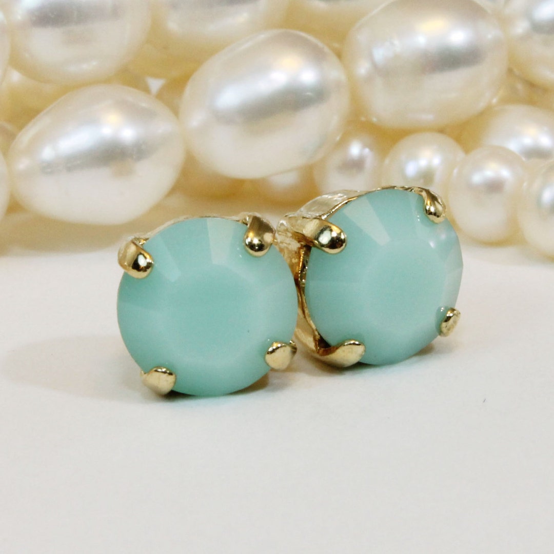 Mint Green Stud Earrings Mint Post Earrings European Crystal Earrings ...