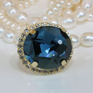 Navy Blue Ring European Crystal Bridal Cocktail Ring Oversize Statement ...