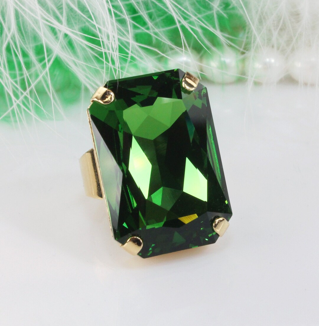 Green Cocktail Ring, Big Rectangle Crystal Ring for Men and Women, St ...