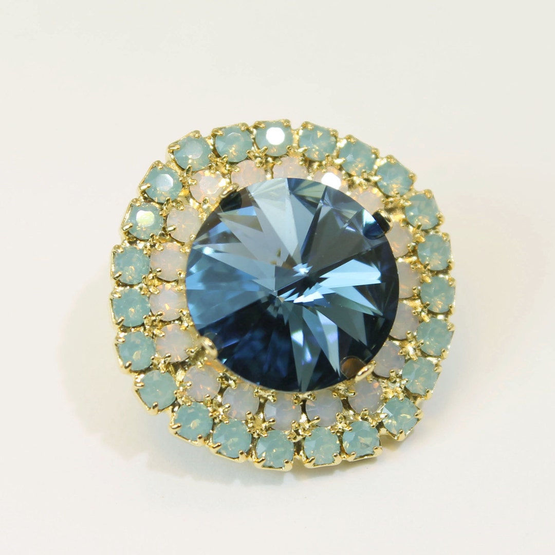 Navy Blue Mint Brooch Pin Green Opal Brooch Pin Crystal Navy - Etsy Israel