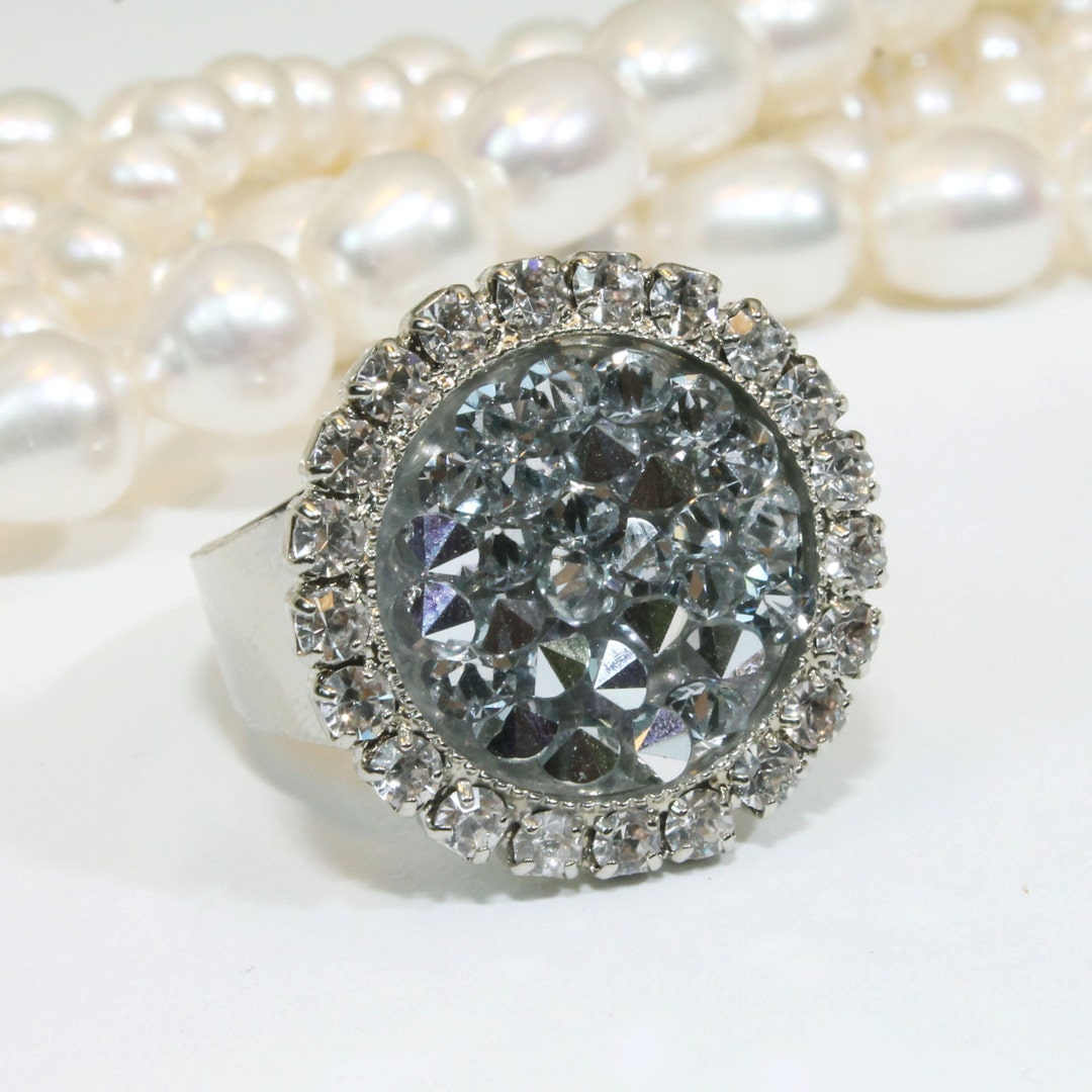 Clear Cocktail Ring Adjustable Clear European Crystal Oversize ...