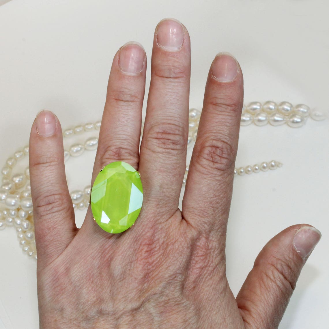 Lime Green Ring Swarovski Crystal Ring Statement Oversize | Etsy
