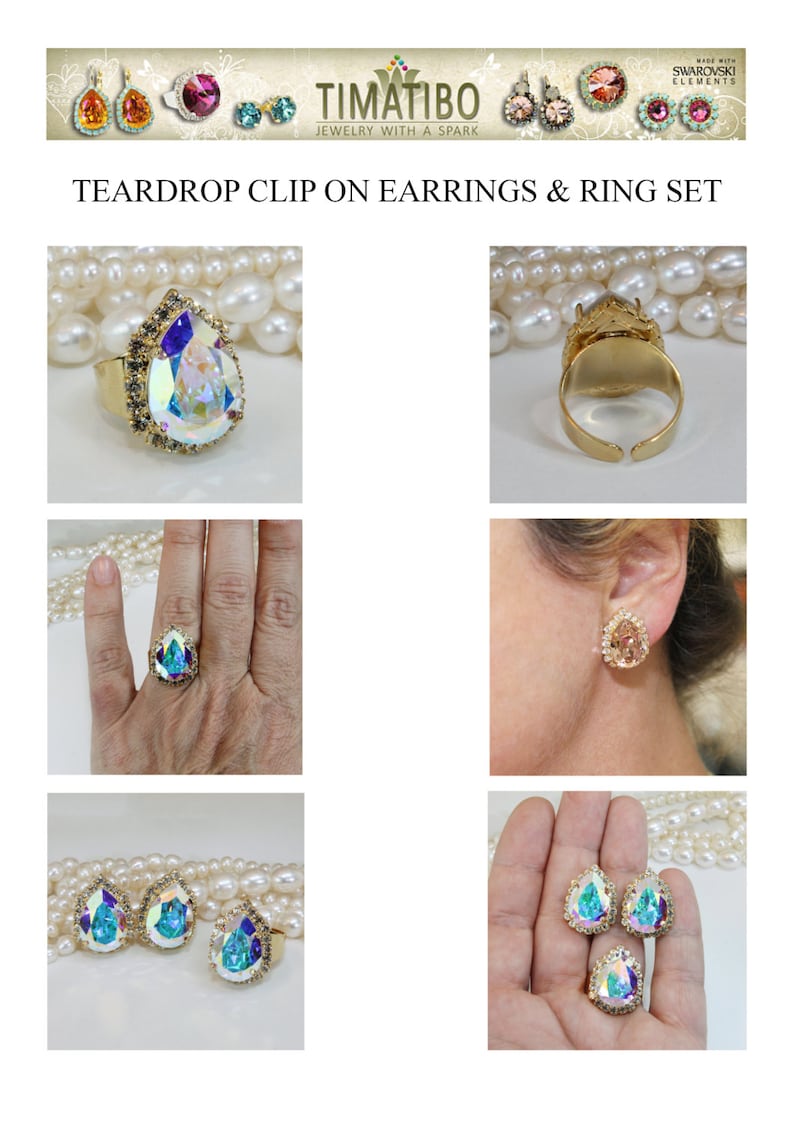 Coral Crystal Ring Watermelon Bridal European Crystal Teardrop - Etsy ...