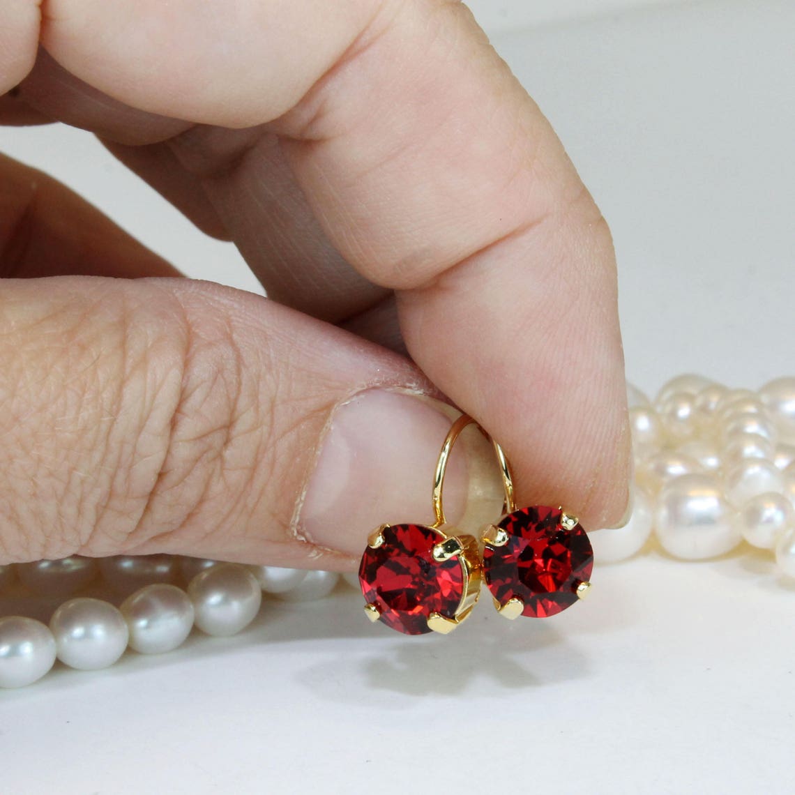 Red Crystal Earrings Scarlet Red Drop Gold Christmas Earrings ...