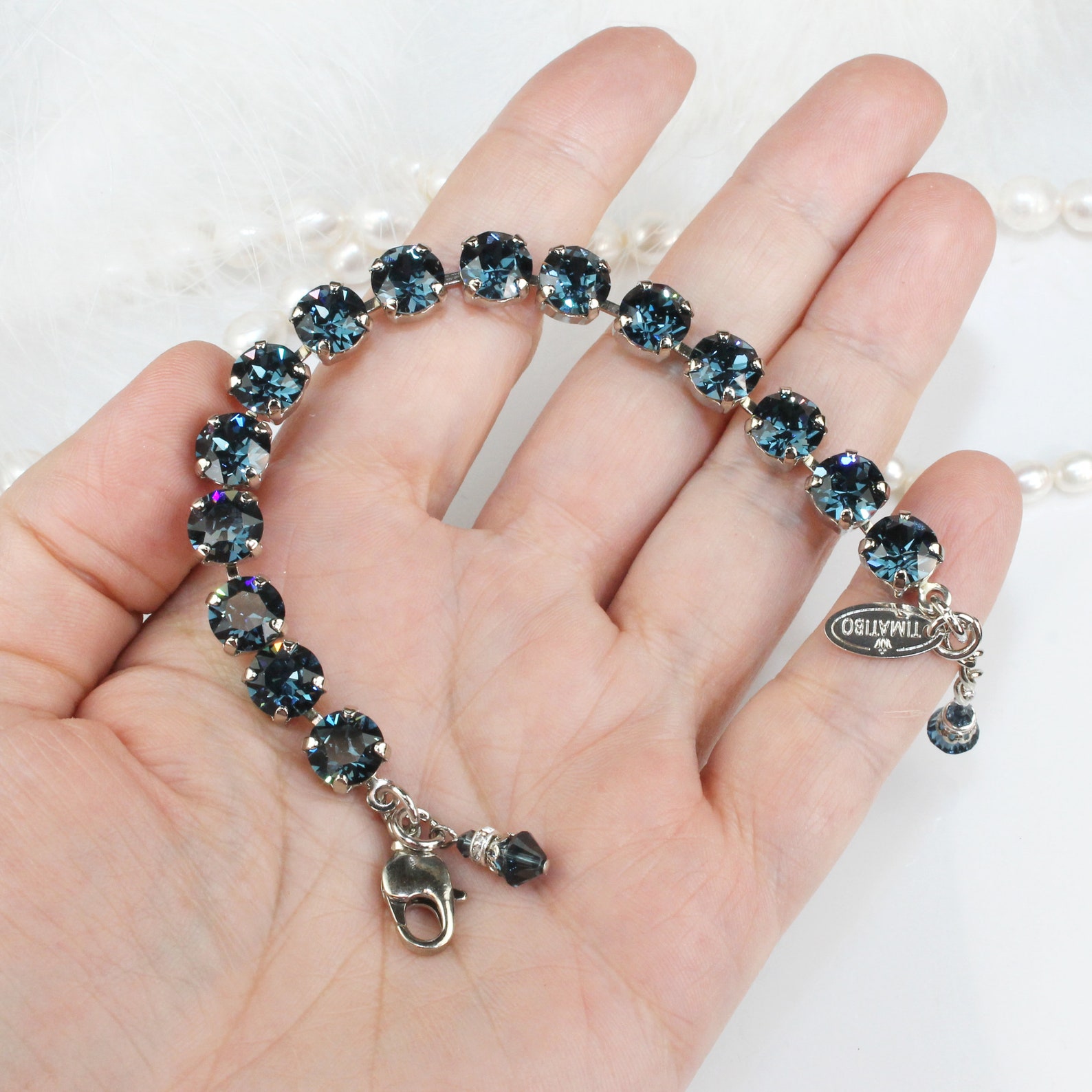 Navy Blue Crystal Bracelet, Wedding Day Jewelry, Bridesmaid Bracelet ...