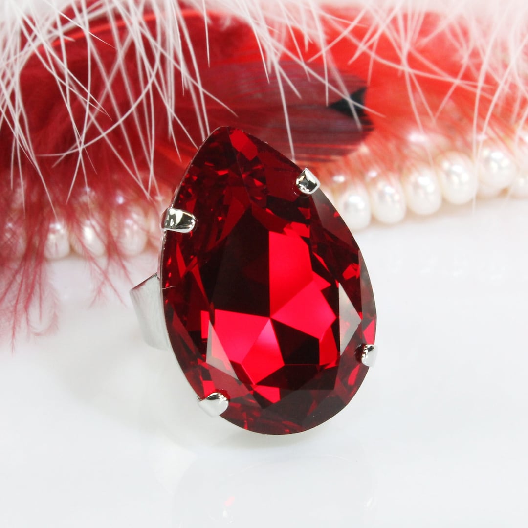 Red Ring, Ruby Adjustable Big Stone Crystal Ring, Christmas Jewelry ...