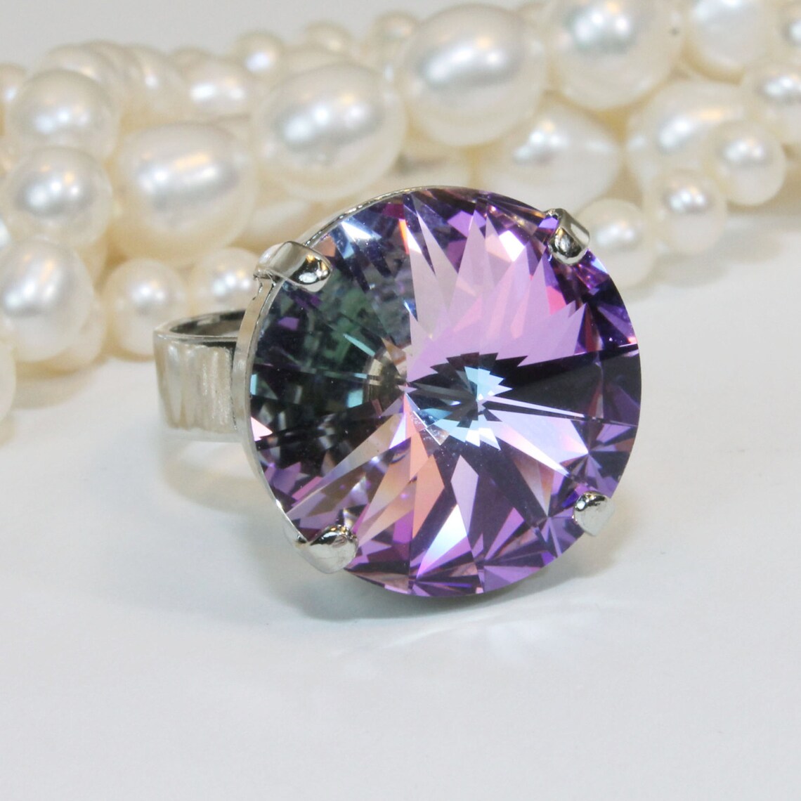 Aqua Purple Ring Blue Violet European Crystal Ring Bridal - Etsy