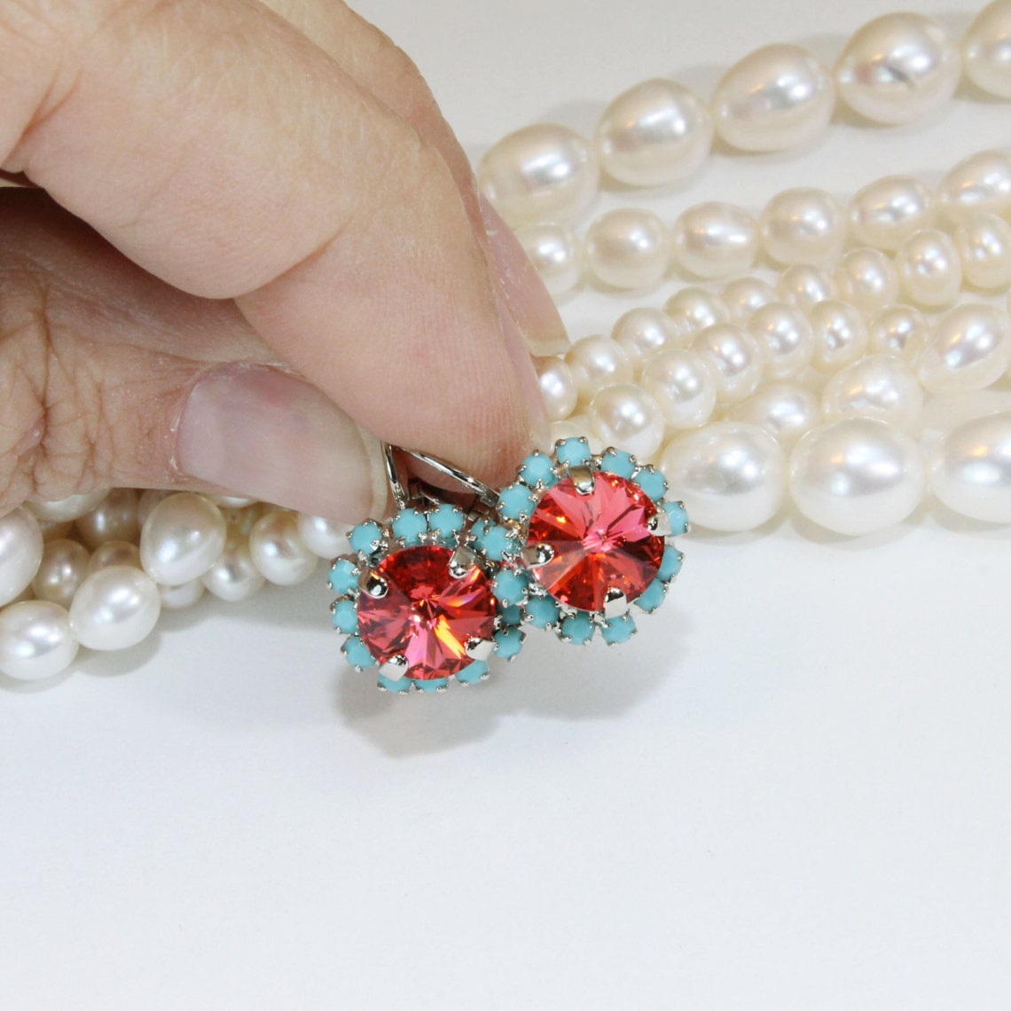 Coral Turquoise Earrings Coral Aqua Blue Drop Bridal Earrings European ...