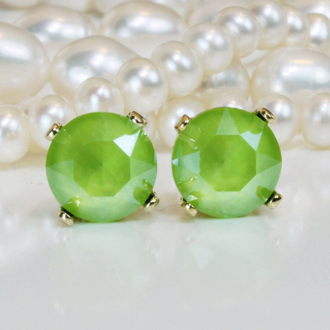 Lime Green Earrings, Bridesmaids Gift, Crystal Studs or Drop Earring ...