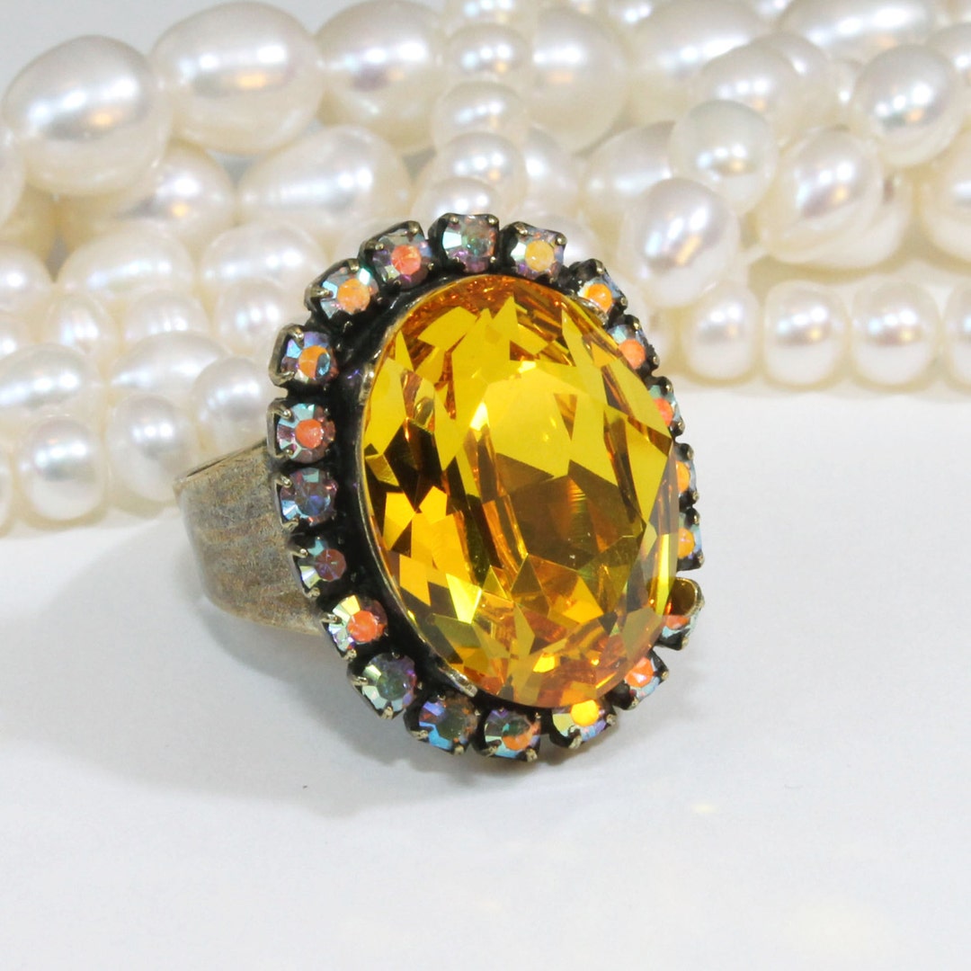Yellow Ring Yellow Cocktail Ring Yellow Adjustable Ring Canary Yellow ...