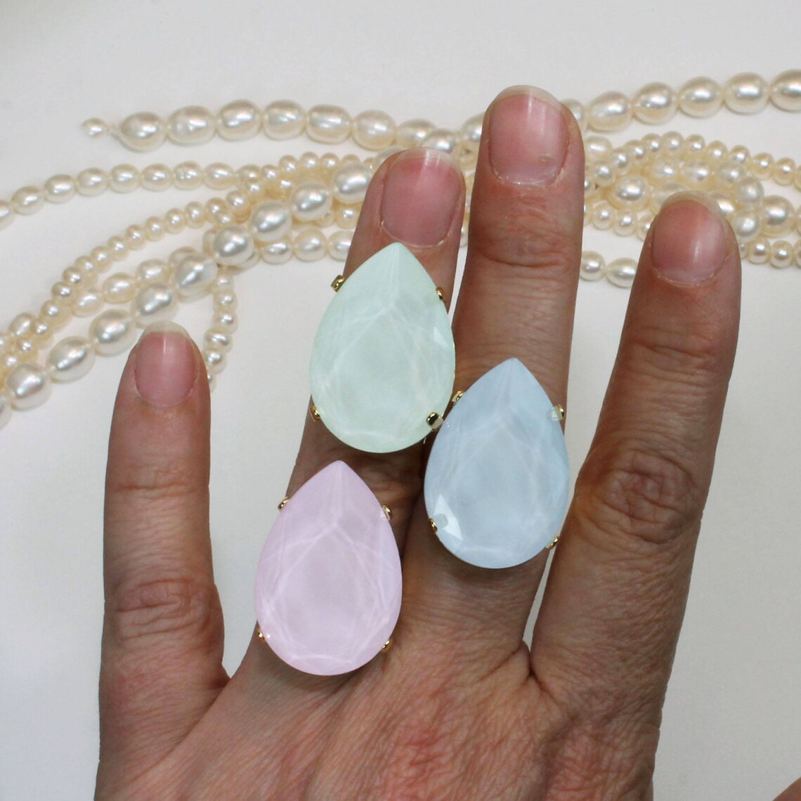 Oversize Crystal Ring Pink Blue Mint Pastel European Crystal | Etsy