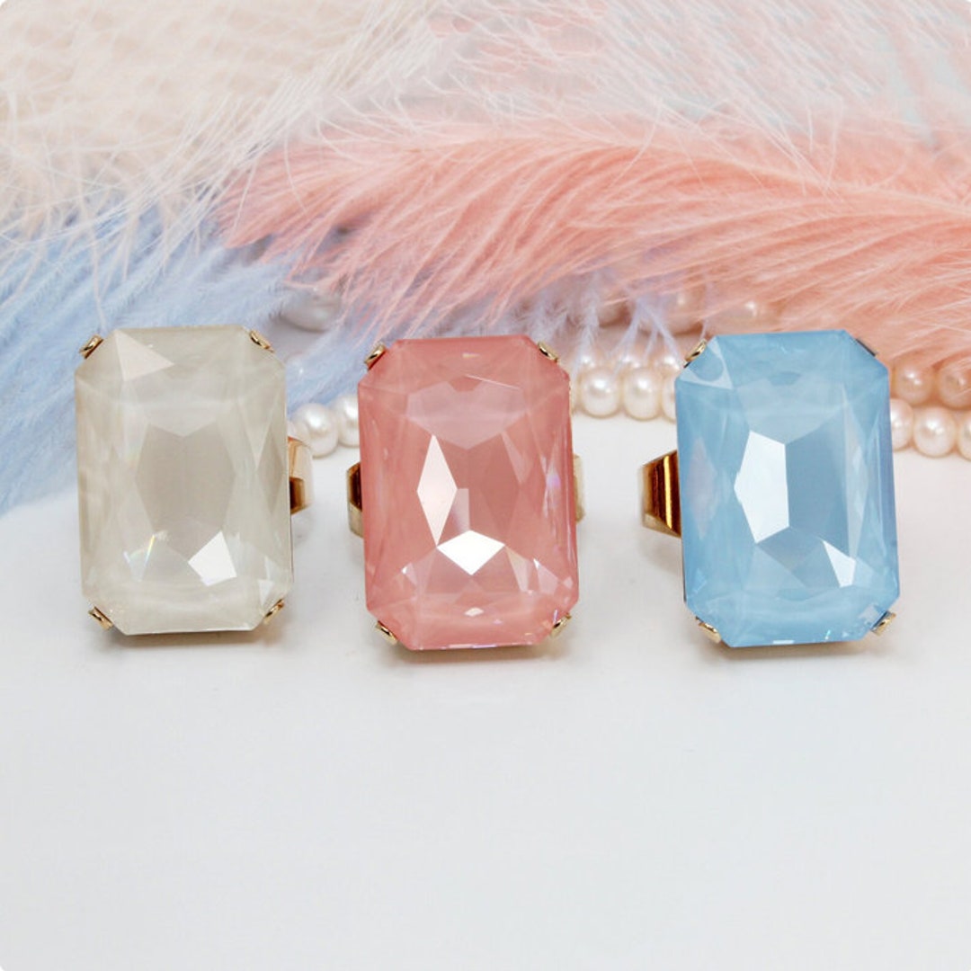 Bridal Cocktail Rings, Large Rectangle Rings, Pink Wedding Ring ...