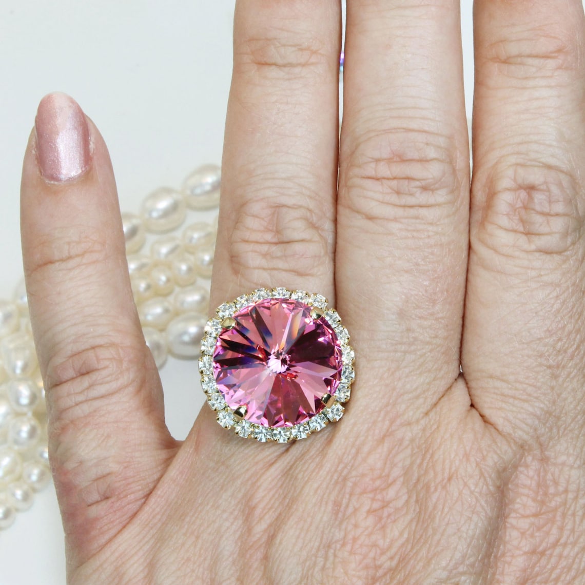 Pink Cocktail Ring Valentine's Gift for Her Pink European - Etsy Israel