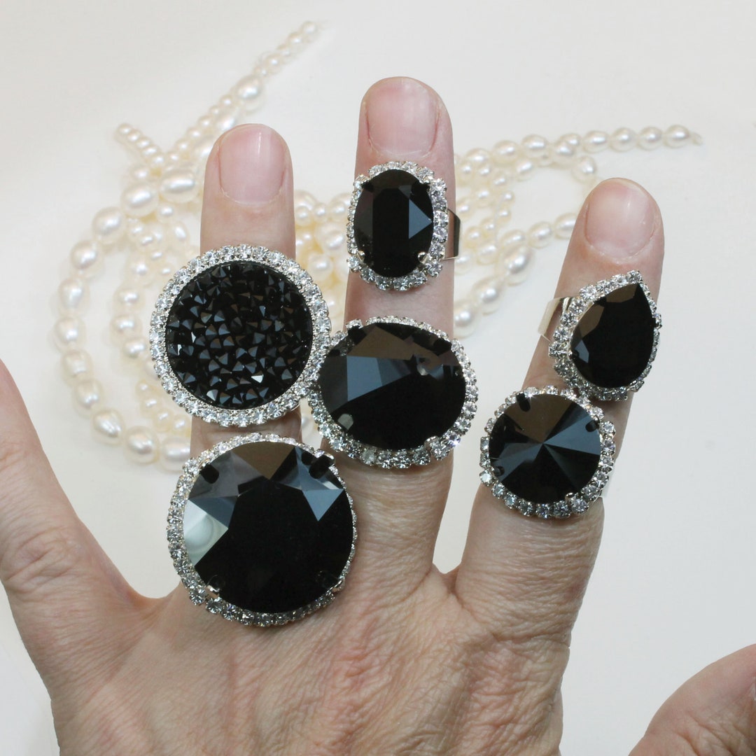 Black Cocktail Ring, Jet Black Statement Ring, Halloween Jewelry ...