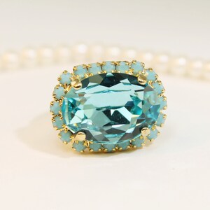 Aqua Blue Ring Adjustable Crystal Turquoise European Oval Ring Cocktail ...