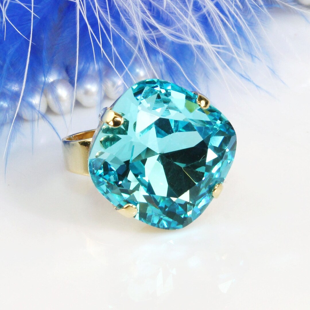 Square Aquamarine Ring Cocktail Ring Light Blue Crystal - Etsy