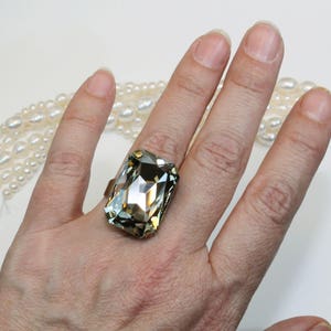 Large Grey Crystal Ring, Big Stone Cocktail Ring, Adjustable Band ...