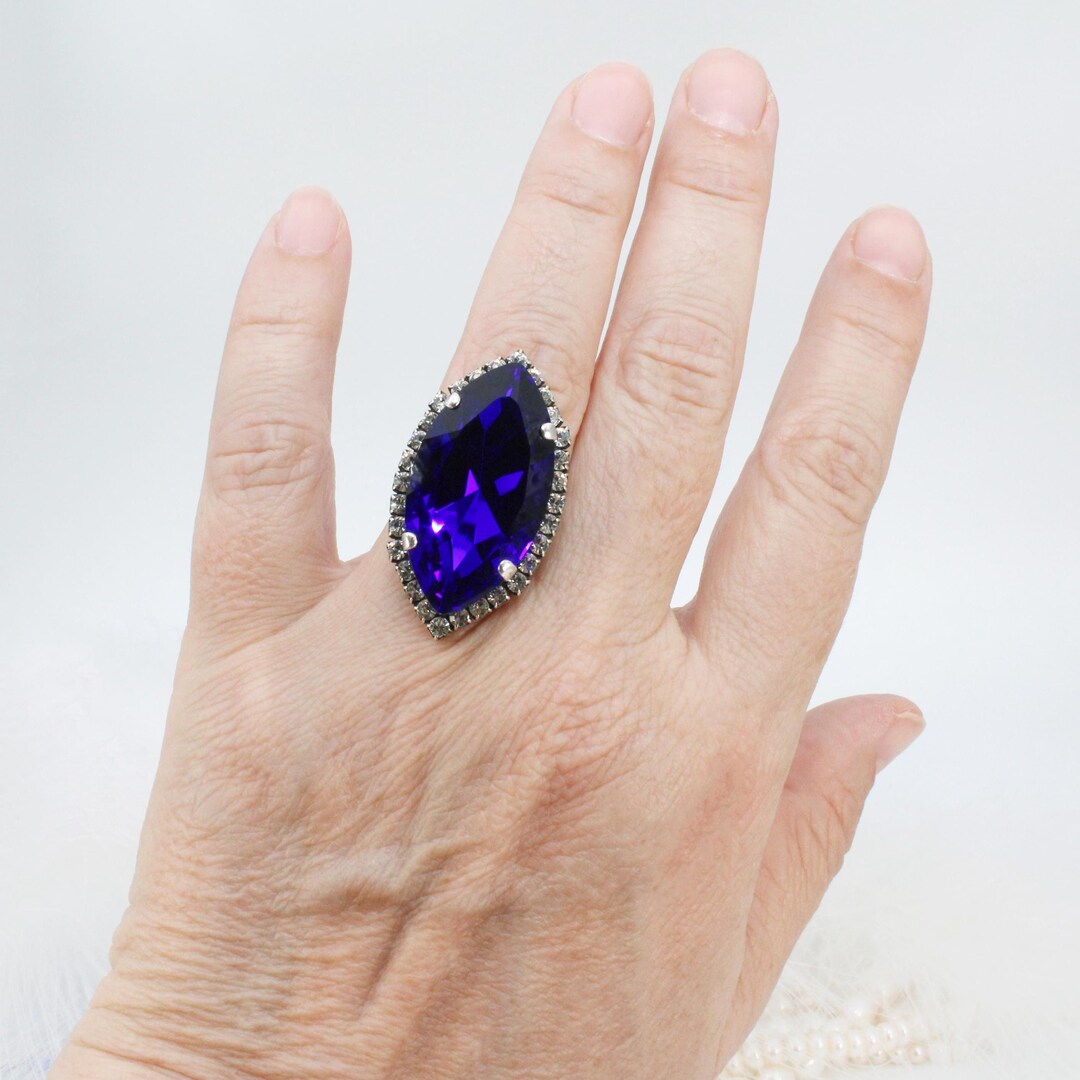 Cobalt Blue Ring, Royal Blue Cocktail Crystal Ring, Marquise Cut ...