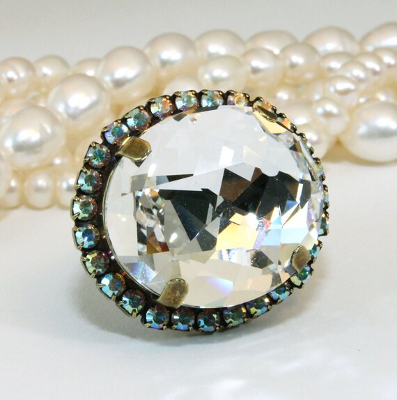 Clear Cocktail Ring European Crystal Clear Ring AB Bridal Ring | Etsy