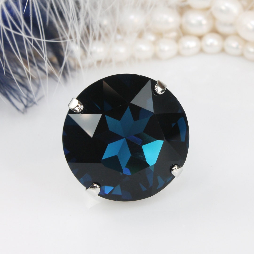 Navy Blue Crystal Ring, Denim Blue Cocktail Ring, Round Ring for Men ...